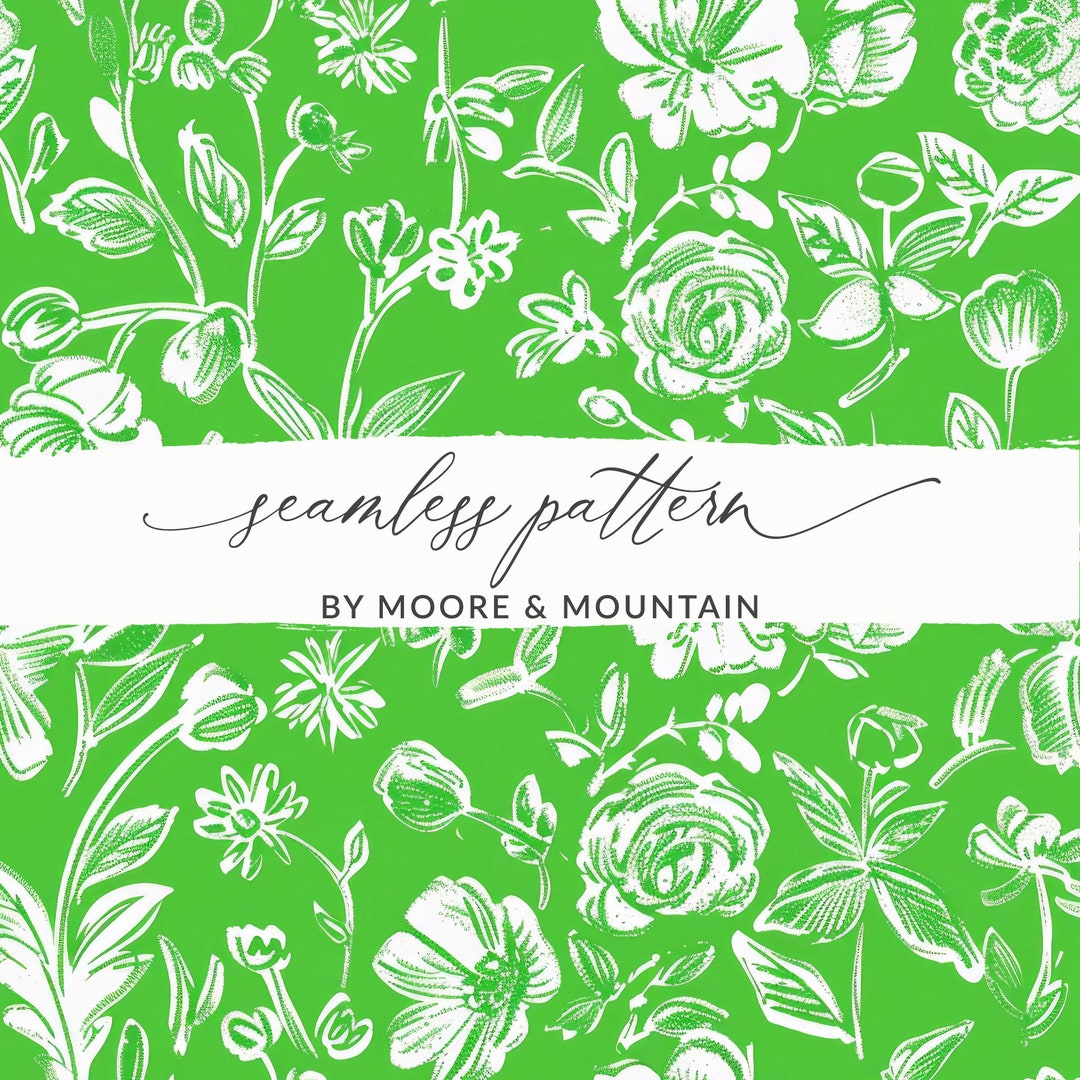 Neon Green Sketched Floral Seamless Pattern, Lime Green Floral Pattern ...