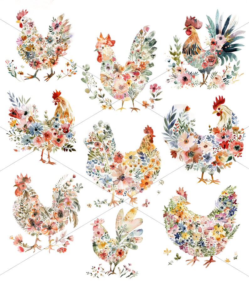Watercolor Chickens Clipart Set, Painted Chicken Clip Art PNG Images ...