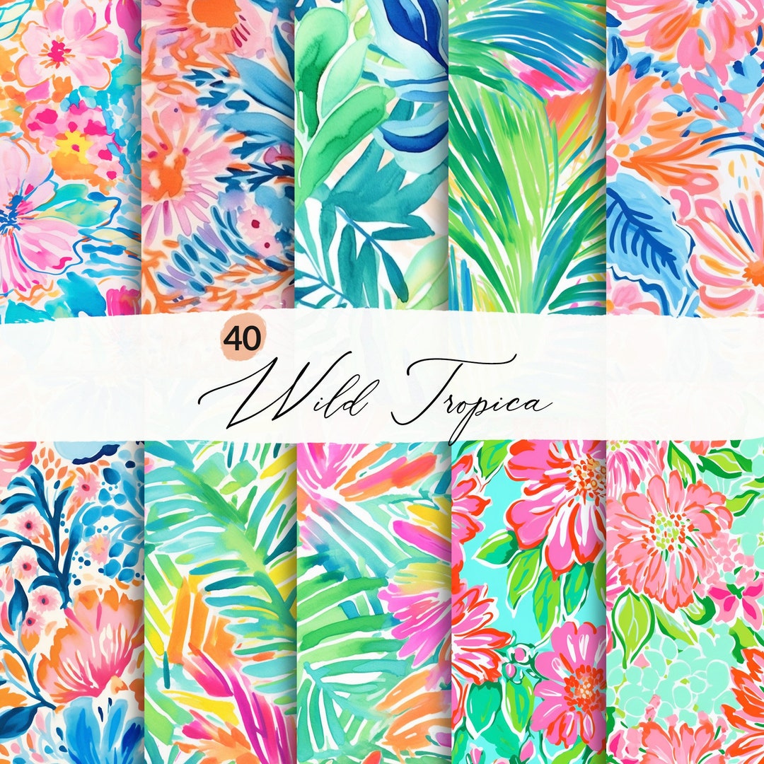 Colorful Beachy Seamless Patterns Tropical Painted Patterns, Neon Beachy Backgrounds, Seamless ...