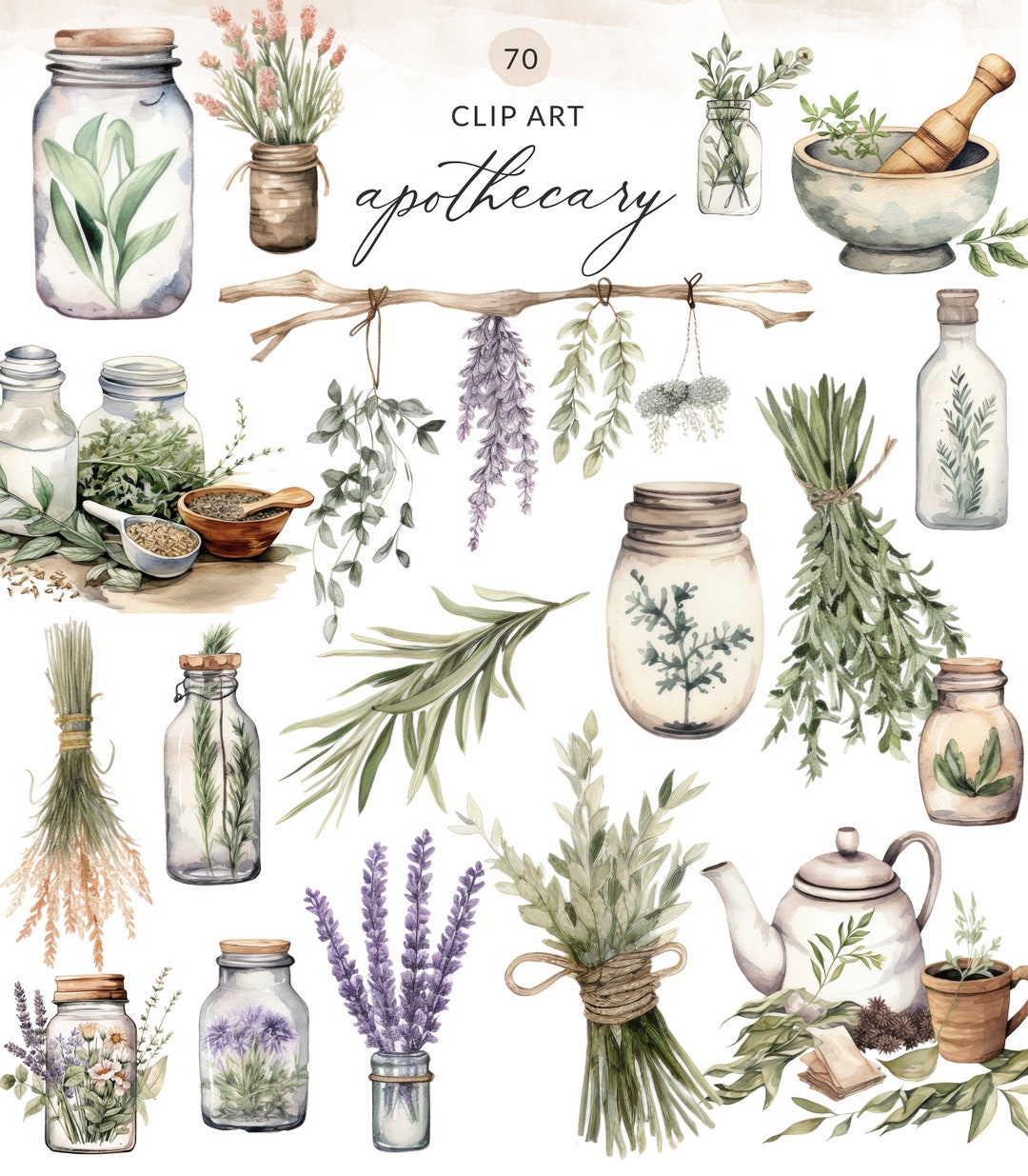 70 Watercolor Apothecary Clip Art PNG Images, Apothecary Clipart Files ...
