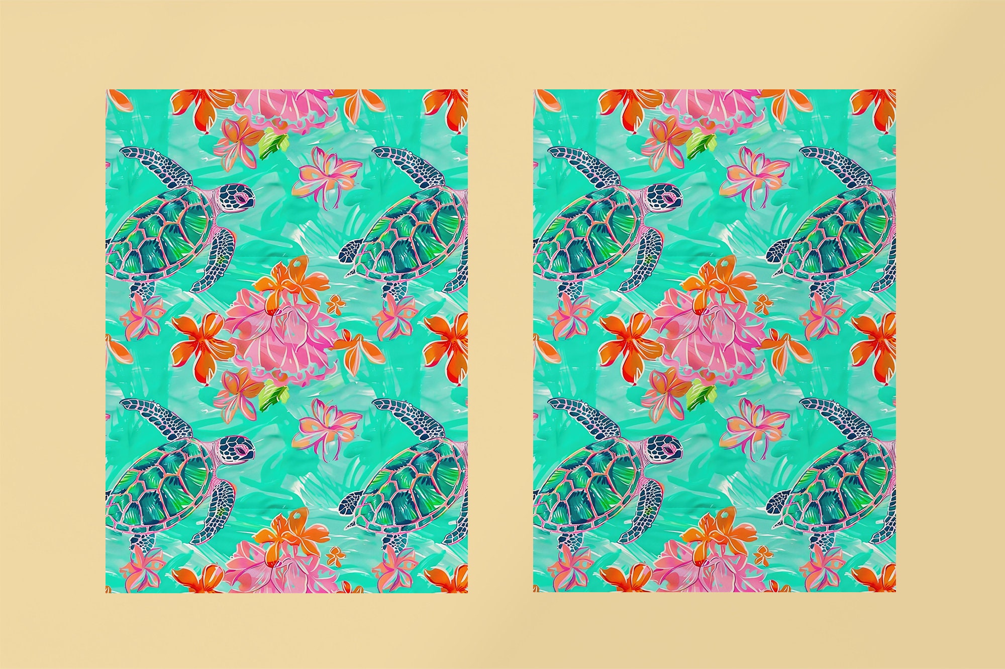 Seamless Sea Turtle Pattern, Neon Sea Turtle Background, Preppy Sea ...
