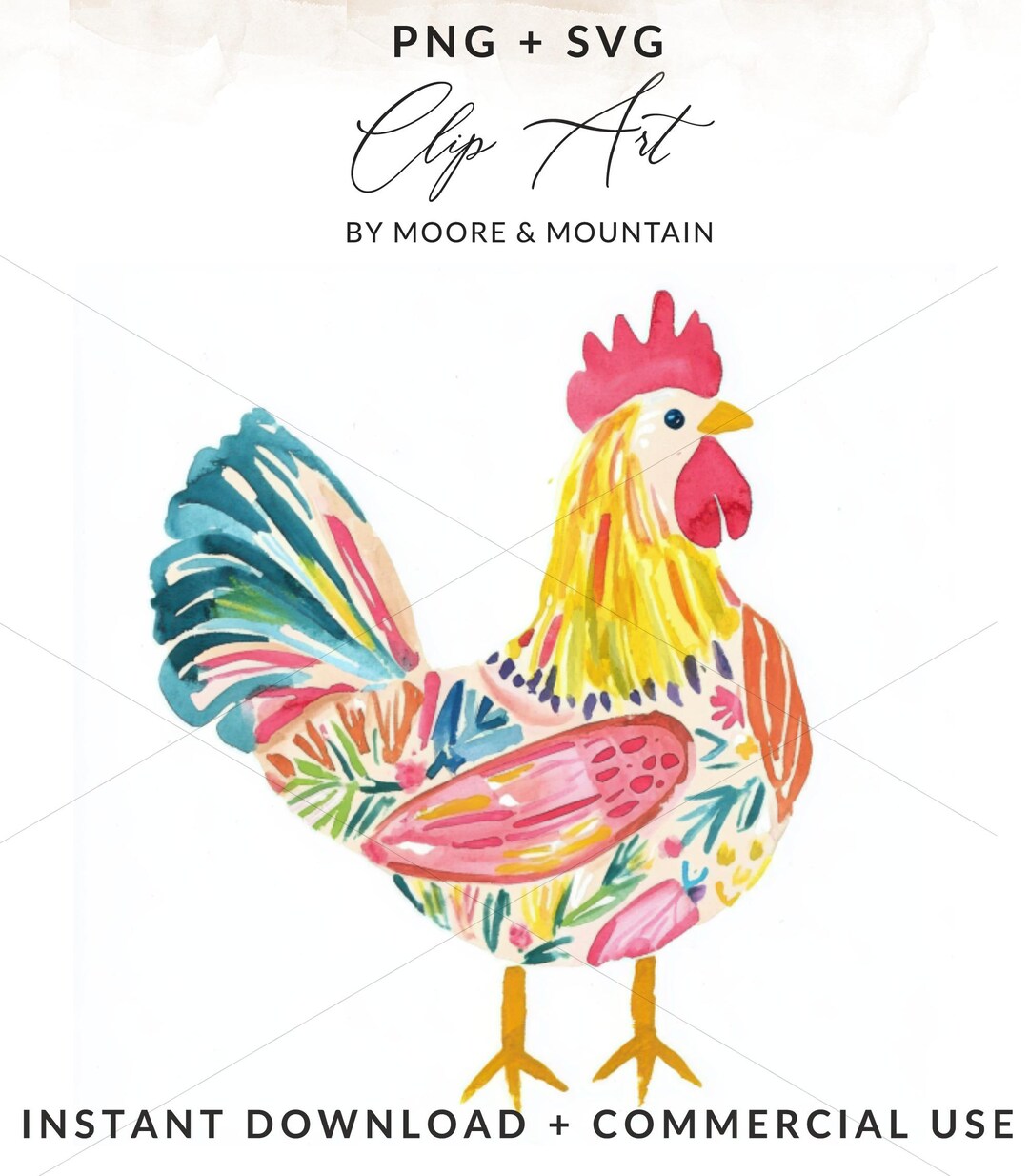 Preppy Watercolor Rooster PNG SVG, Tropical Prep Chicken Art, Playful ...