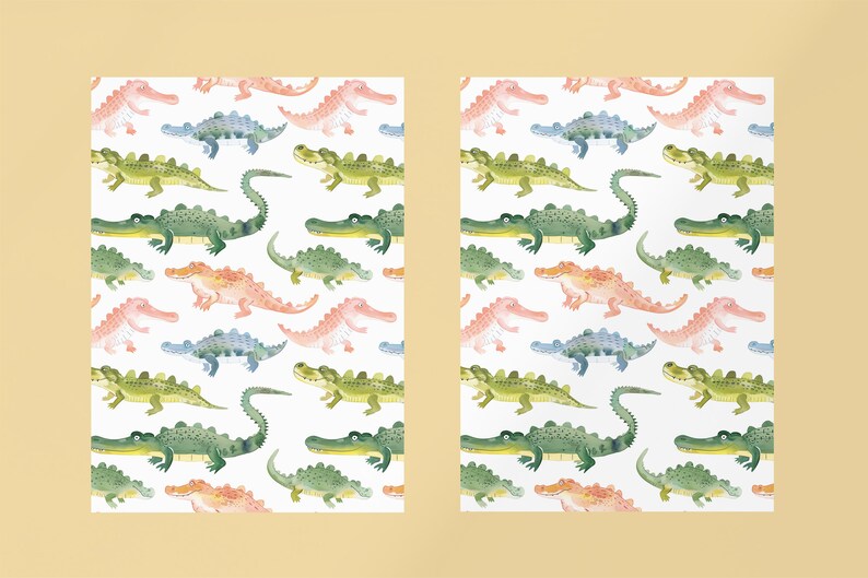 Cute Alligators Seamless Pattern, Watercolor Alligator Repeating ...
