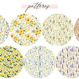 30 Seamless Yellow Flowers Patterns, Seamless Yellow Watercolor Floral ...