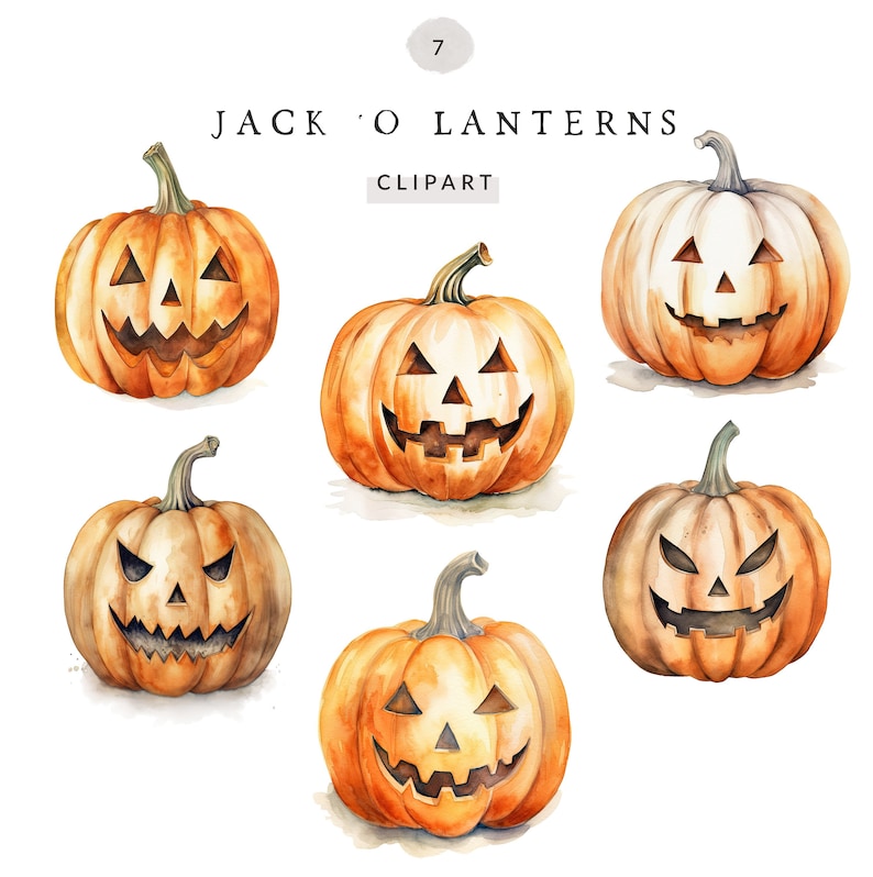 Watercolor Jack O Lantern Clipart, Jacko Lantern Clipart, Halloween ...