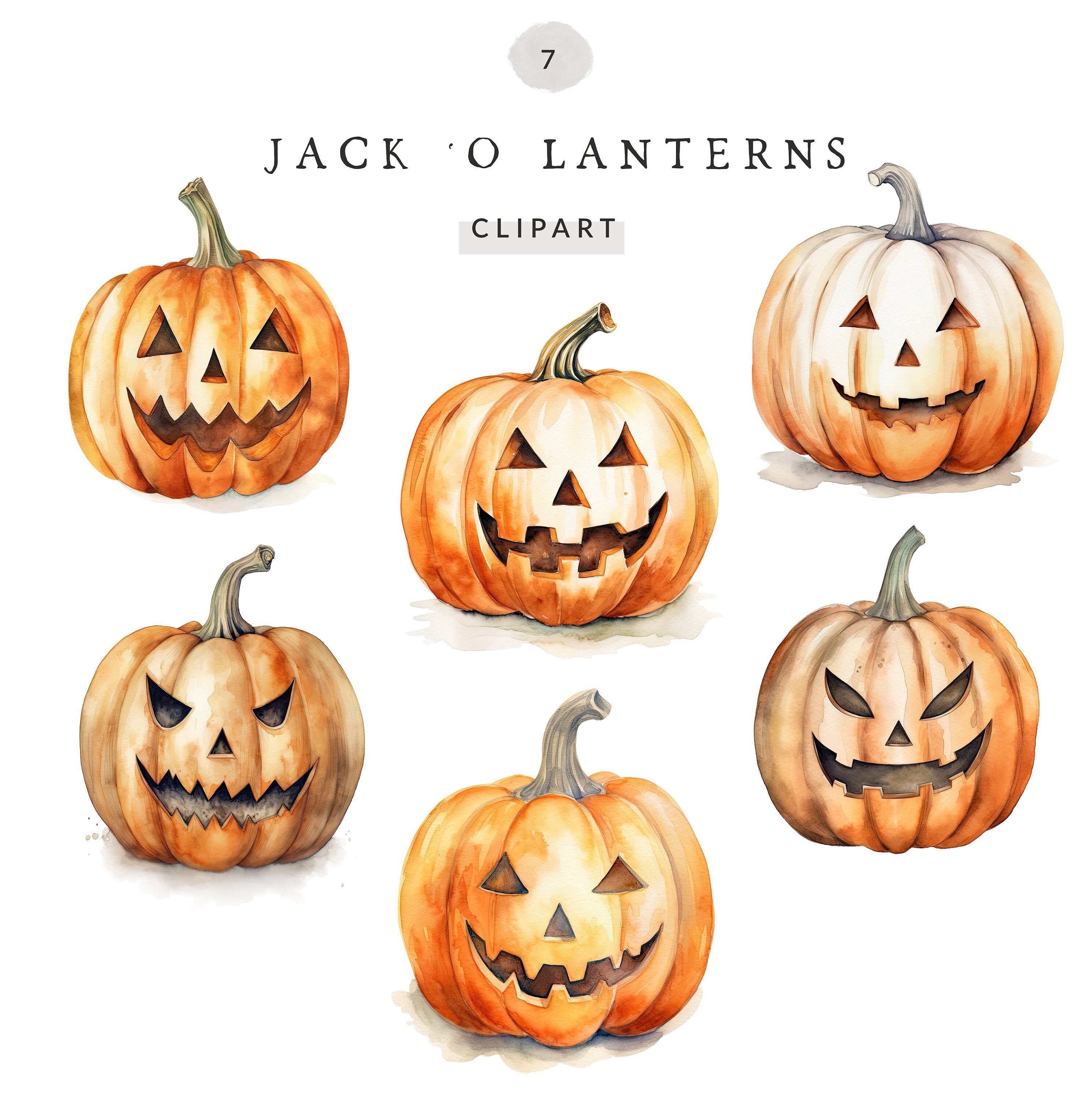 Watercolor Jack O Lantern Clipart, Jacko Lantern Clipart, Halloween ...