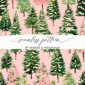 Pine Forest Seamless Pattern Pine Trees Background Pink Christmas ...