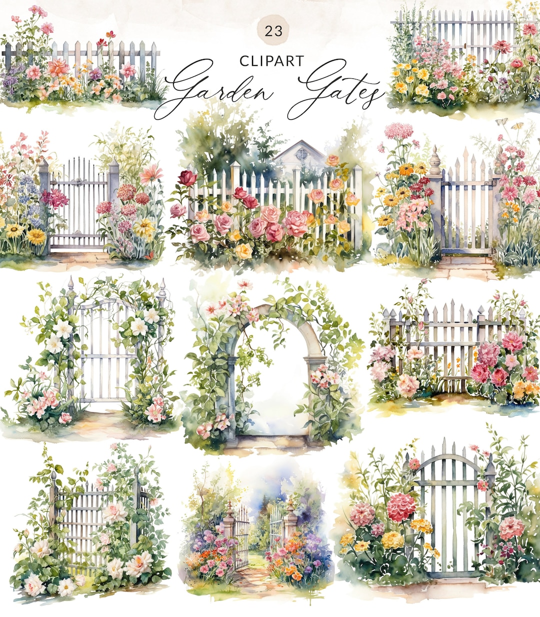 23 Watercolor Spring Fence Clipart, Watercolor Wedding Arch Clipart ...