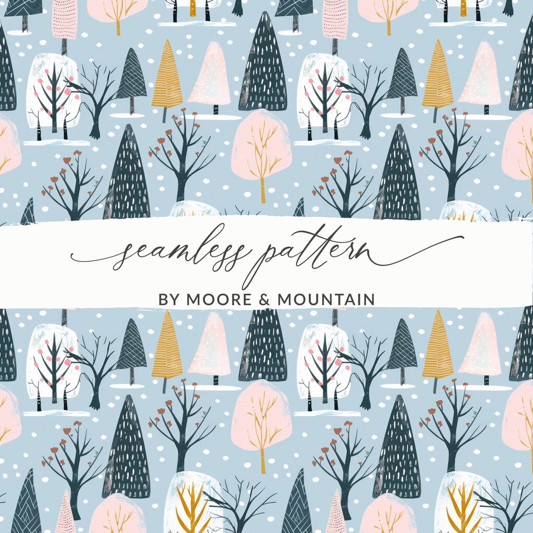 Woodsy Seamless Pattern Winter Forest Background Digital File Winter ...