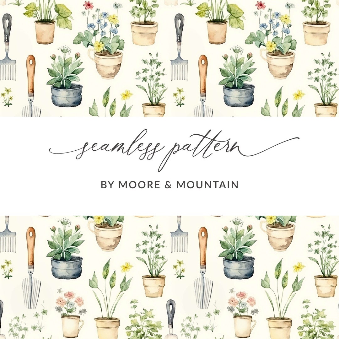 Seamless Gardening Pattern, Watercolor Gardening Digital Paper ...