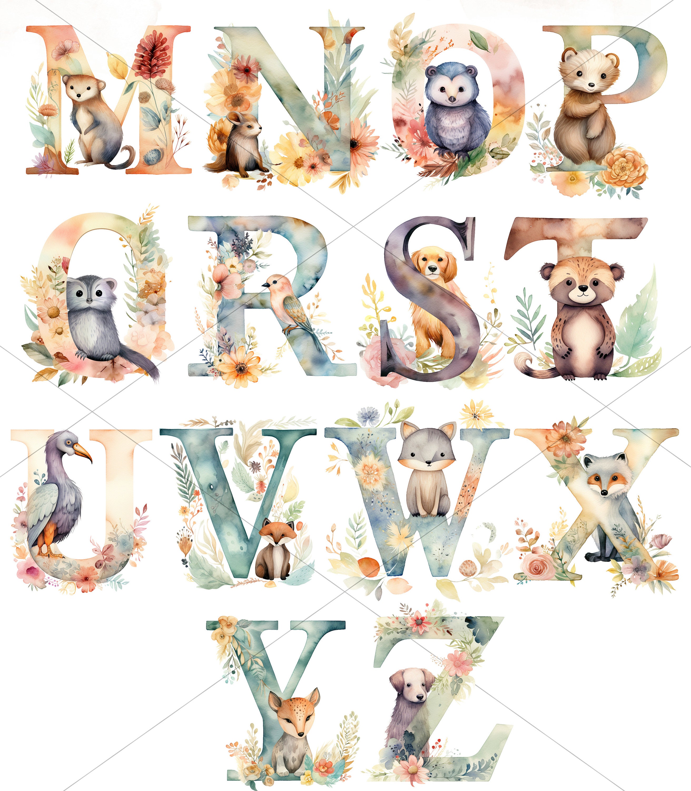 Animal Lettering, Nursery Letters Clipart, Zoo Alphabet Clipart ...