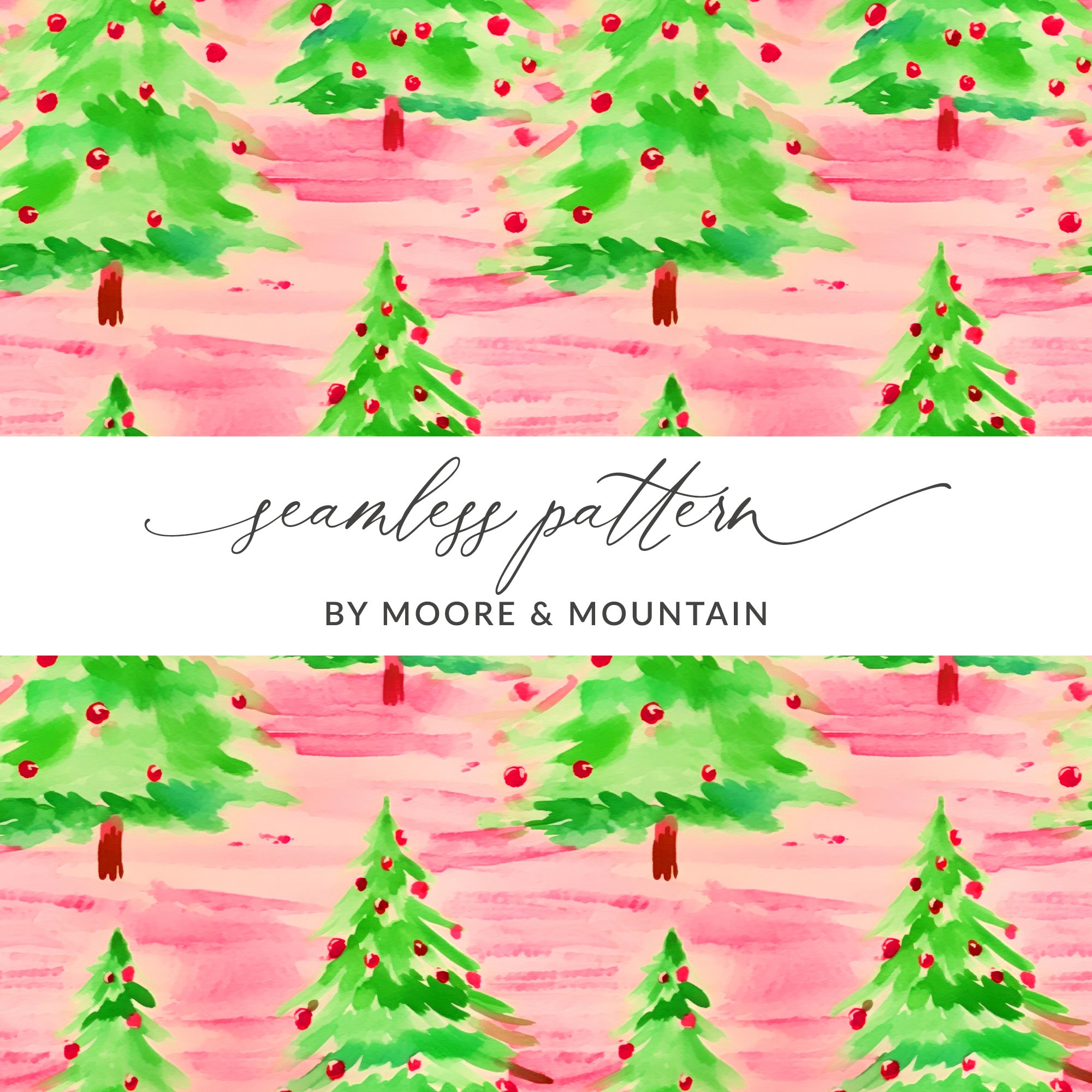 Watercolor Christmas Tree Preppy Pattern, Pink Christmas Tree Seamless ...