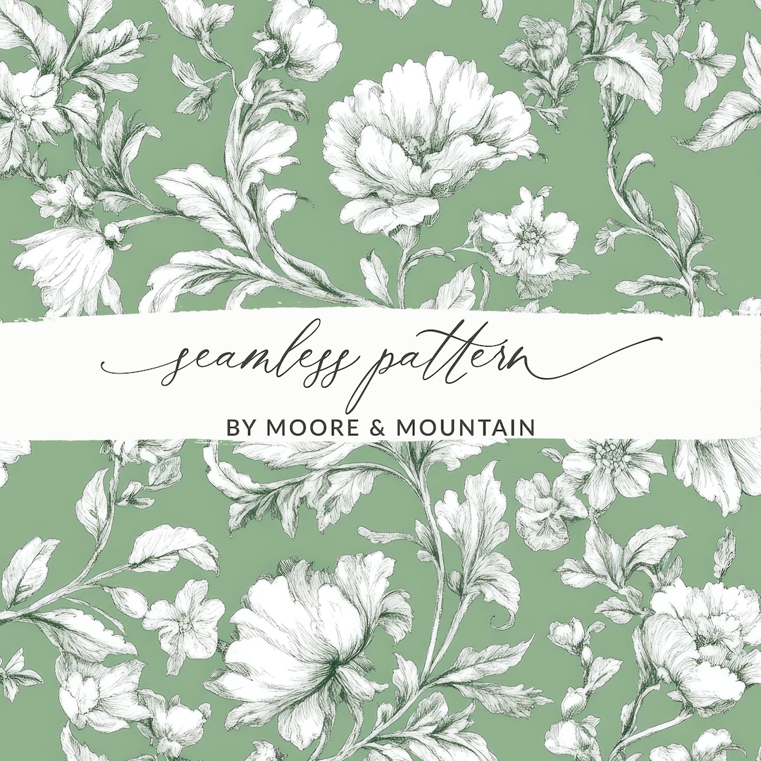 Sage Green Toile Seamless Pattern Green French Floral Background French ...