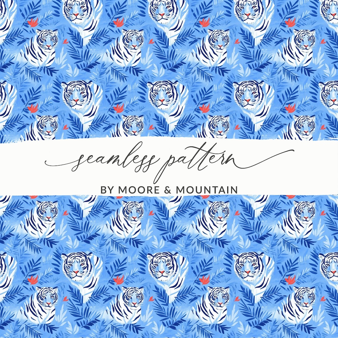 Blue Tiger Digital Paper, Seamless Pattern, Jungle Print, Animals ...