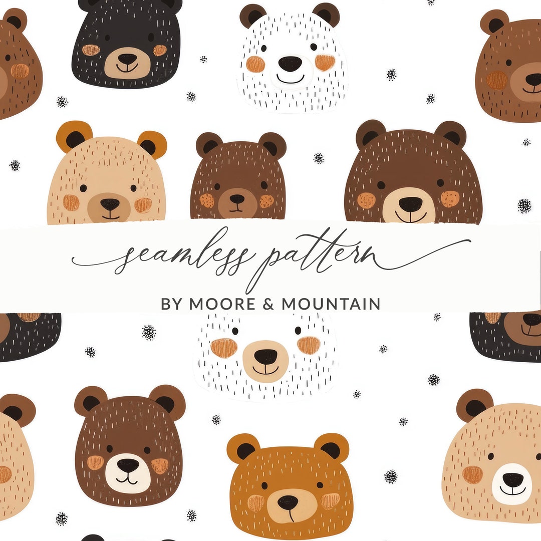 Cute Bear Seamless Background, Handdrawn Bear Background Pattern ...