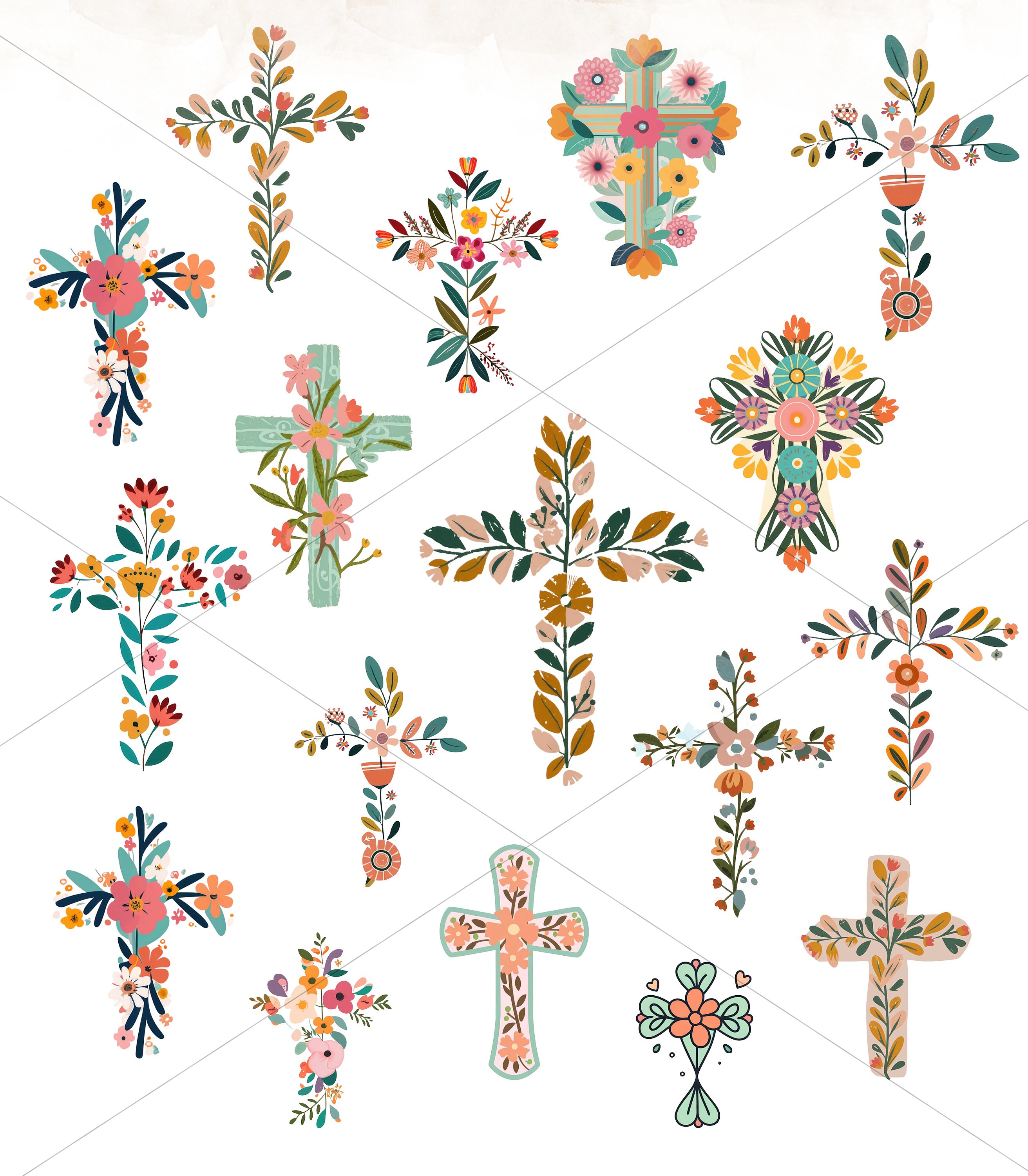 Spring Cross Clipart, Cute Floral Easter Cross Clipart, Flower Crosses ...