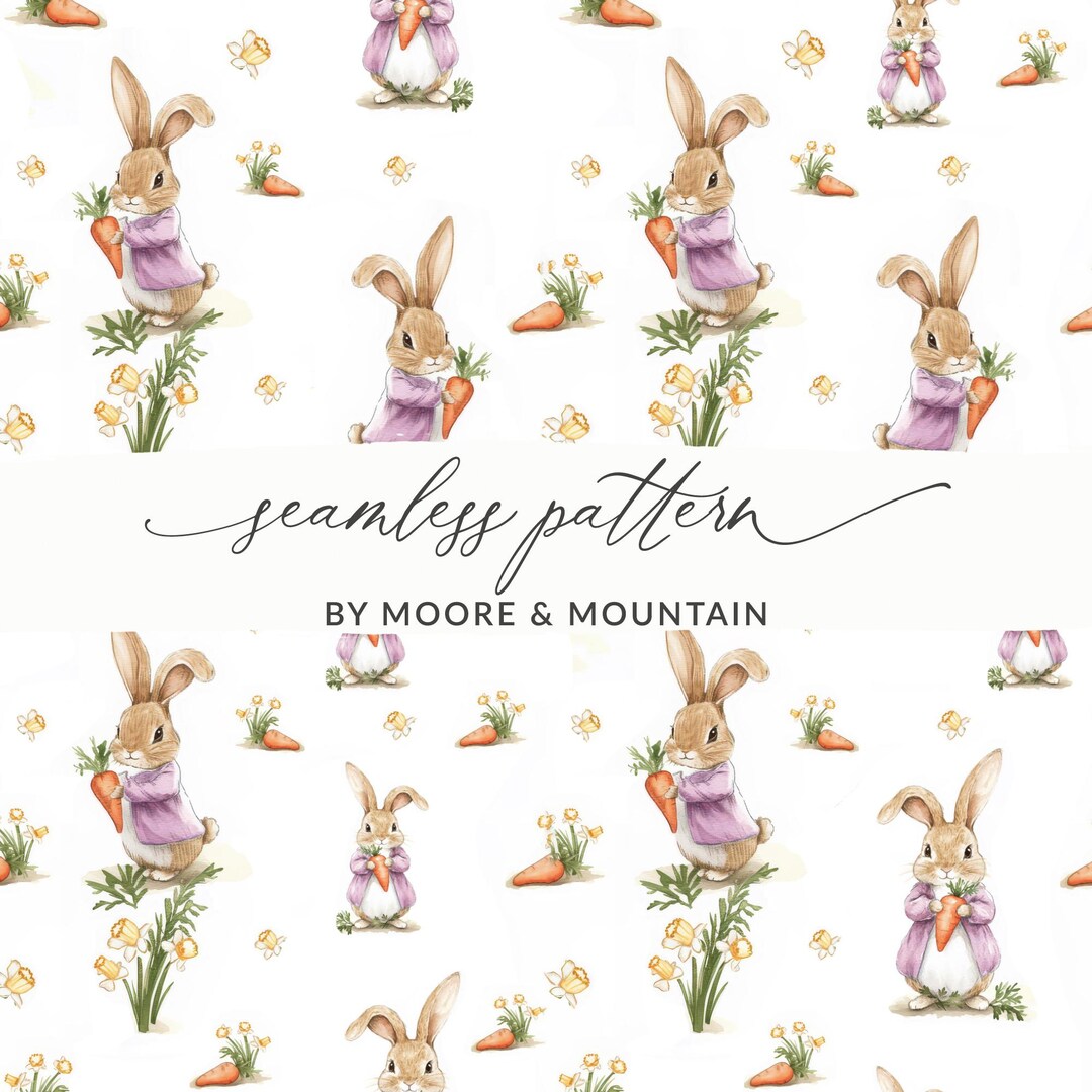 Rabbit Seamless Pattern, Digital Paper, Bunny Floral Design, 12x12 JPEG ...