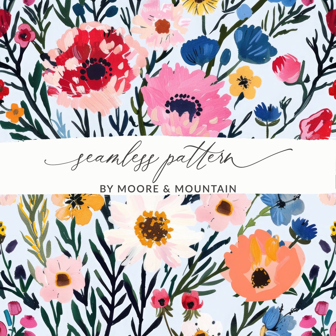 Modern Painted Flowers Seamless Pattern, Seamless Spring Blooms, Light ...