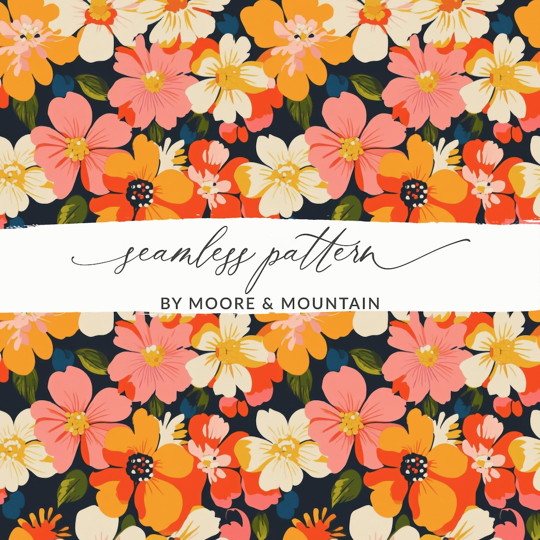 Retro 1970s Floral Digital Paper, Seamless Flower Pattern, 70s Inspired ...