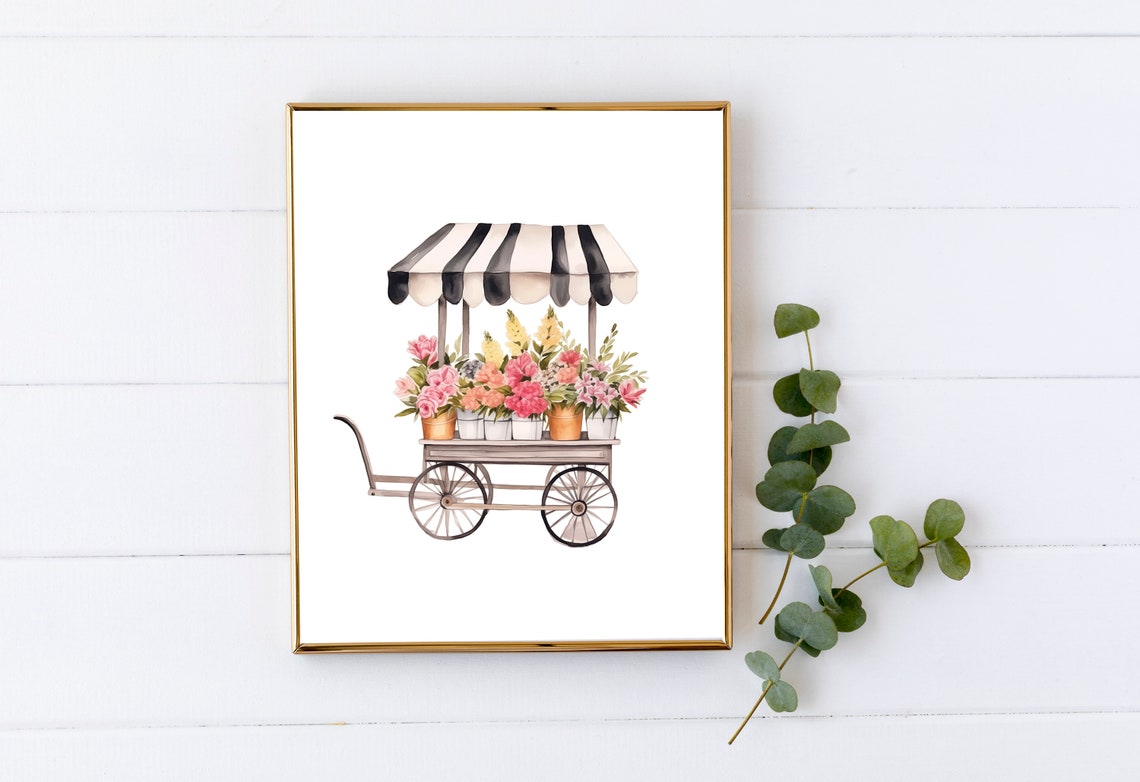 Watercolor Flower Cart Clipart, Flower Stand Clipart With Flowers ...
