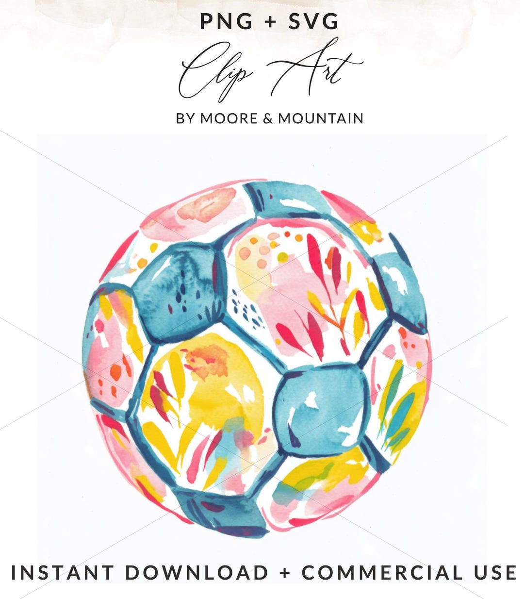 Preppy Watercolor Soccer Ball Clipart, Football SVG, Sports Digital Art ...