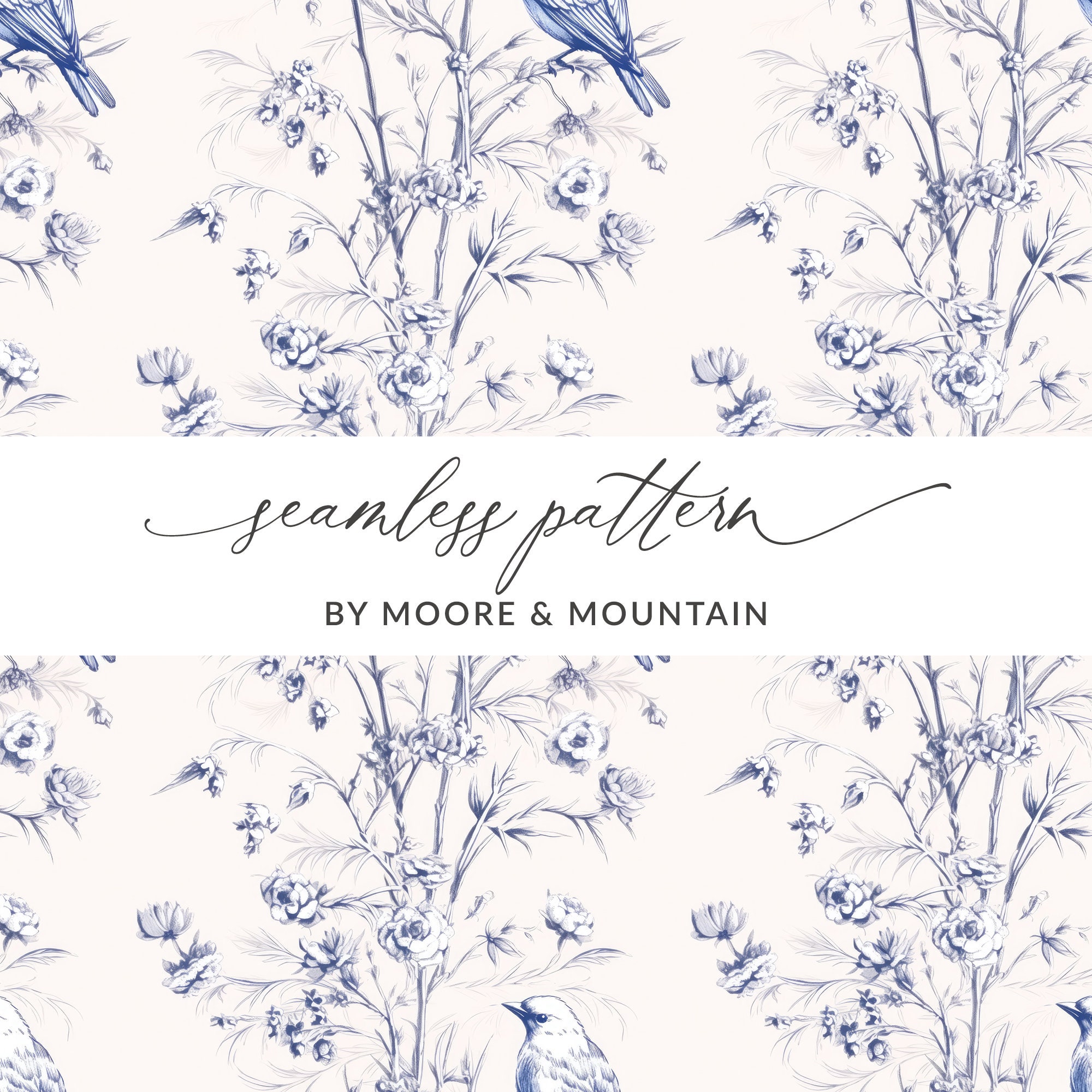 Seamless Chinoiserie Pattern Blue Chinoiserie Floral Pattern With Bird Chinoiserie Delicate ...