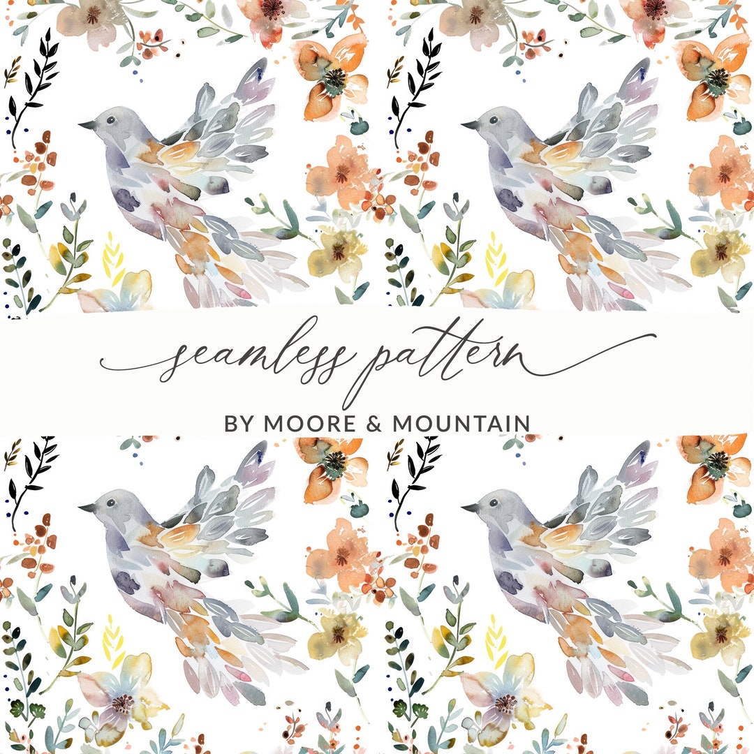 Watercolor Dove Seamless Pattern, Painted Spring Bird Background, Loose Watercolor Bird and ...