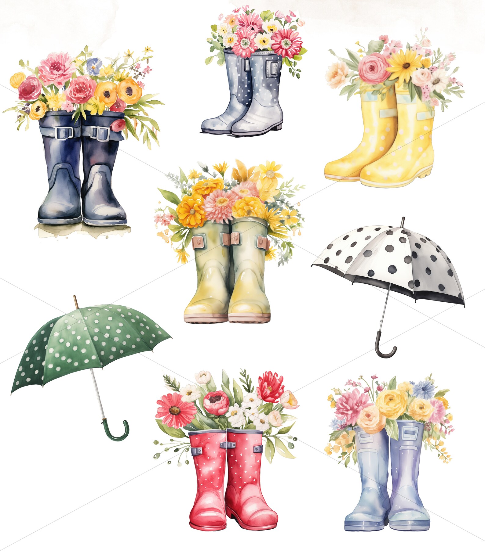 18 Watercolor Rainboots Clipart, Painted Rainboots Clip Art With ...
