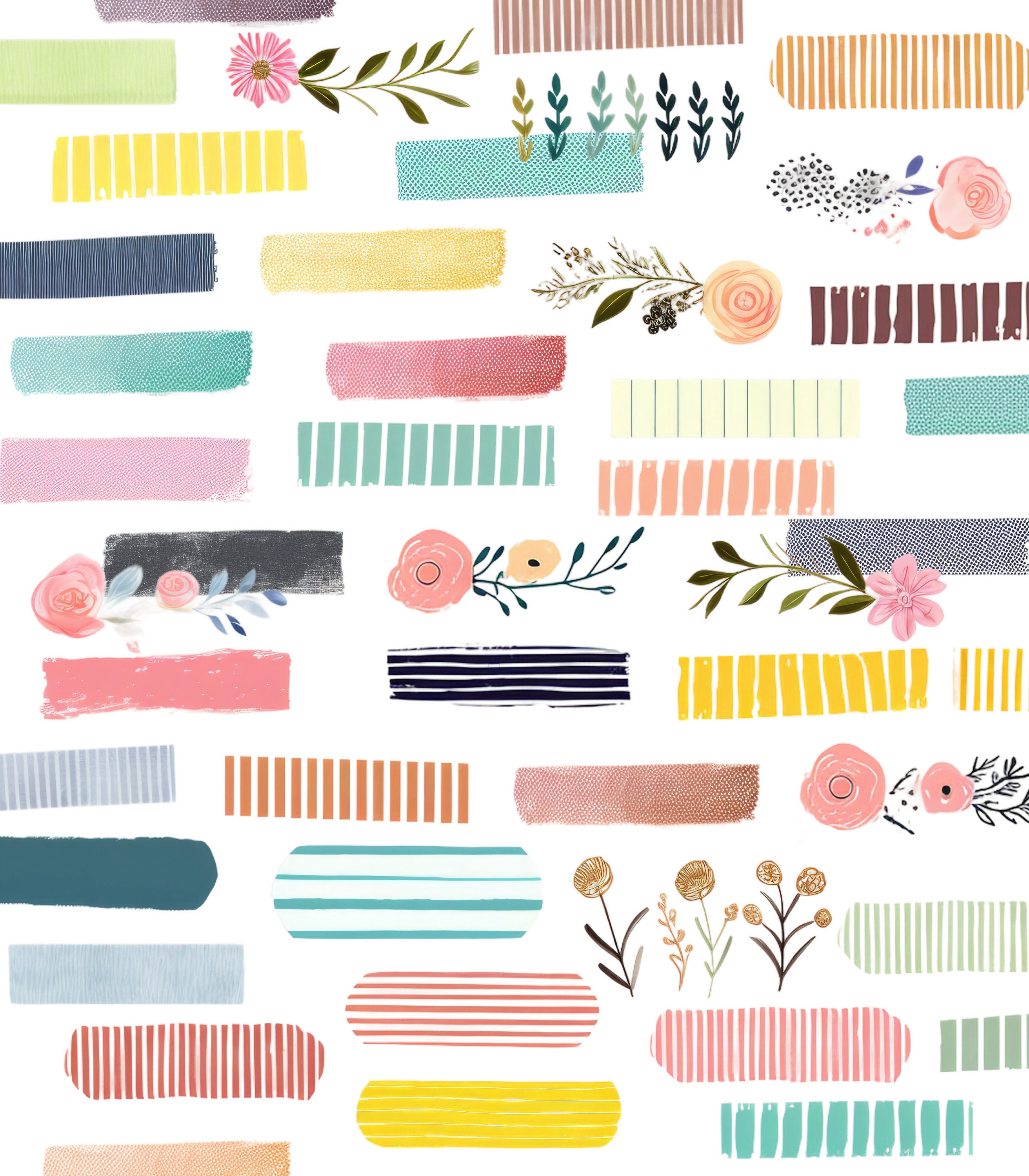 Watercolor Washi Tape Clipart Collection, Striped Washi Tape PNG Floral ...