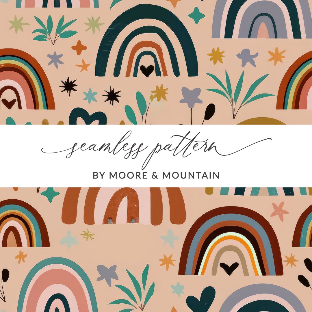 Boho Rainbow Background Pattern, Seamless Boho Rainbow Digital Paper ...