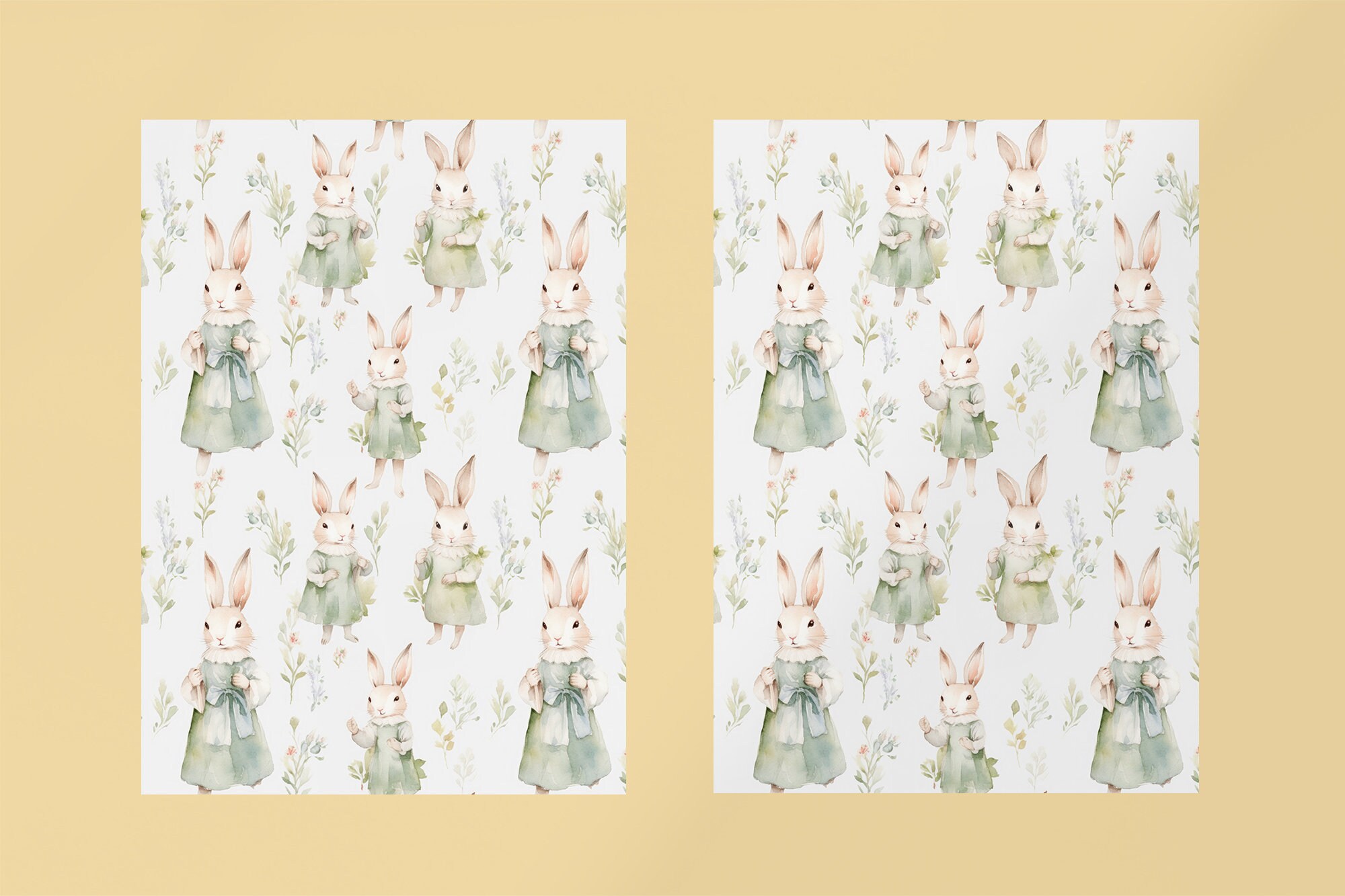 Cottagecore Rabbit Seamless Backgound Digital File, Cute Mother Rabbit ...