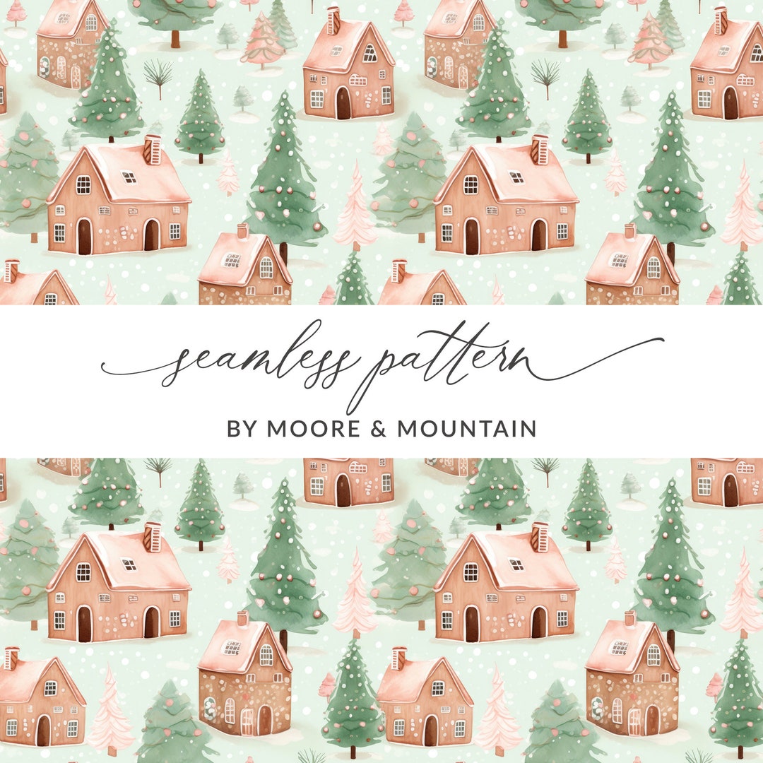 Cute Pink Gingerbread House Seamless Background Pattern, Seamless ...