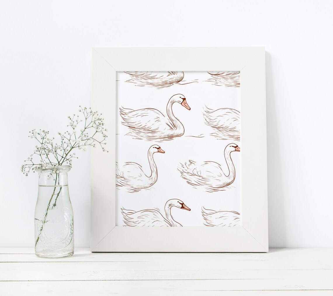 Seamless Swan Pattern, Sketched Swans Seamless Background Pattern, Cute ...