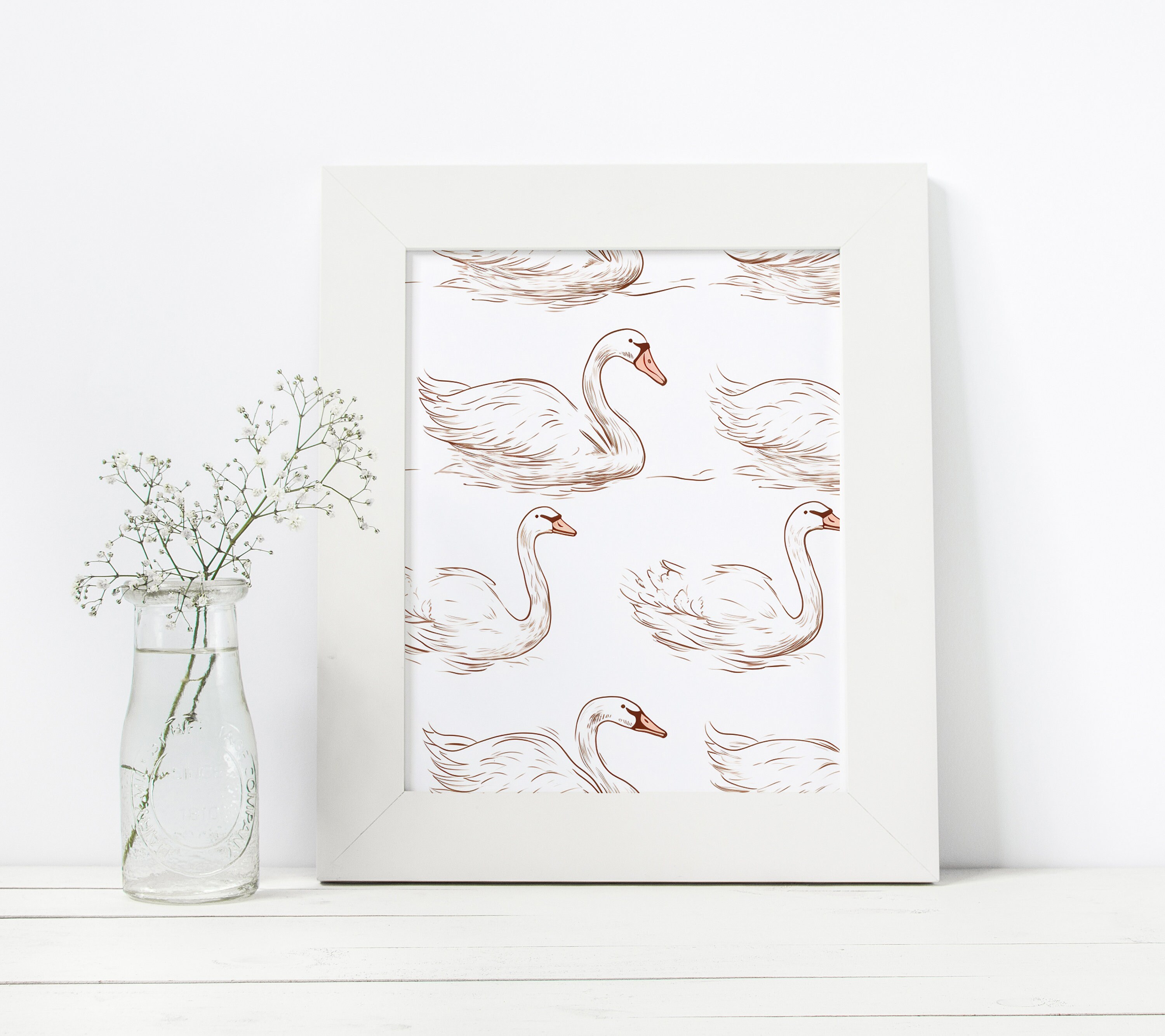 Seamless Swan Pattern, Sketched Swans Seamless Background Pattern, Cute ...