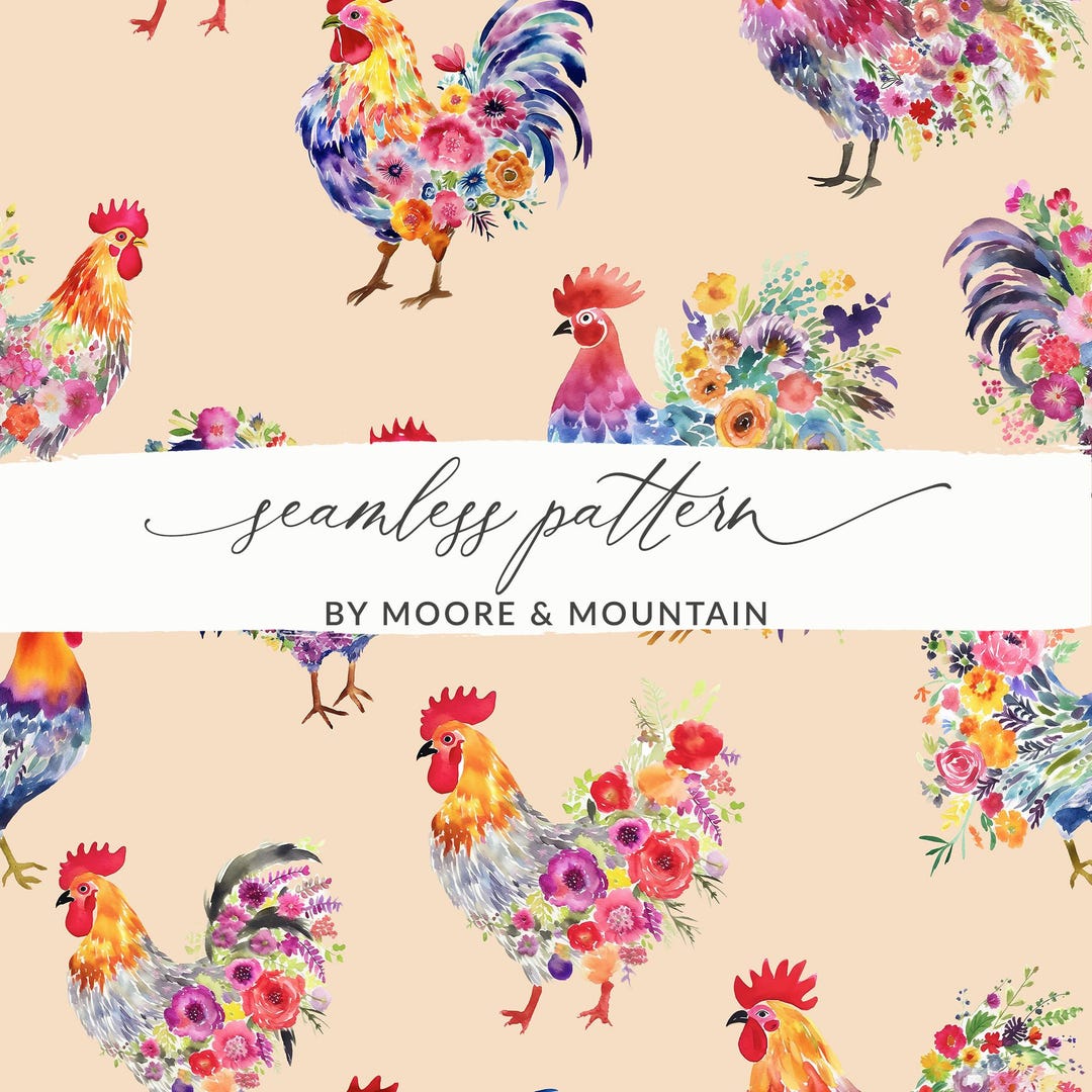 Cute Chickens Seamless Background Farmhouse Chicken Repeating Pattern ...