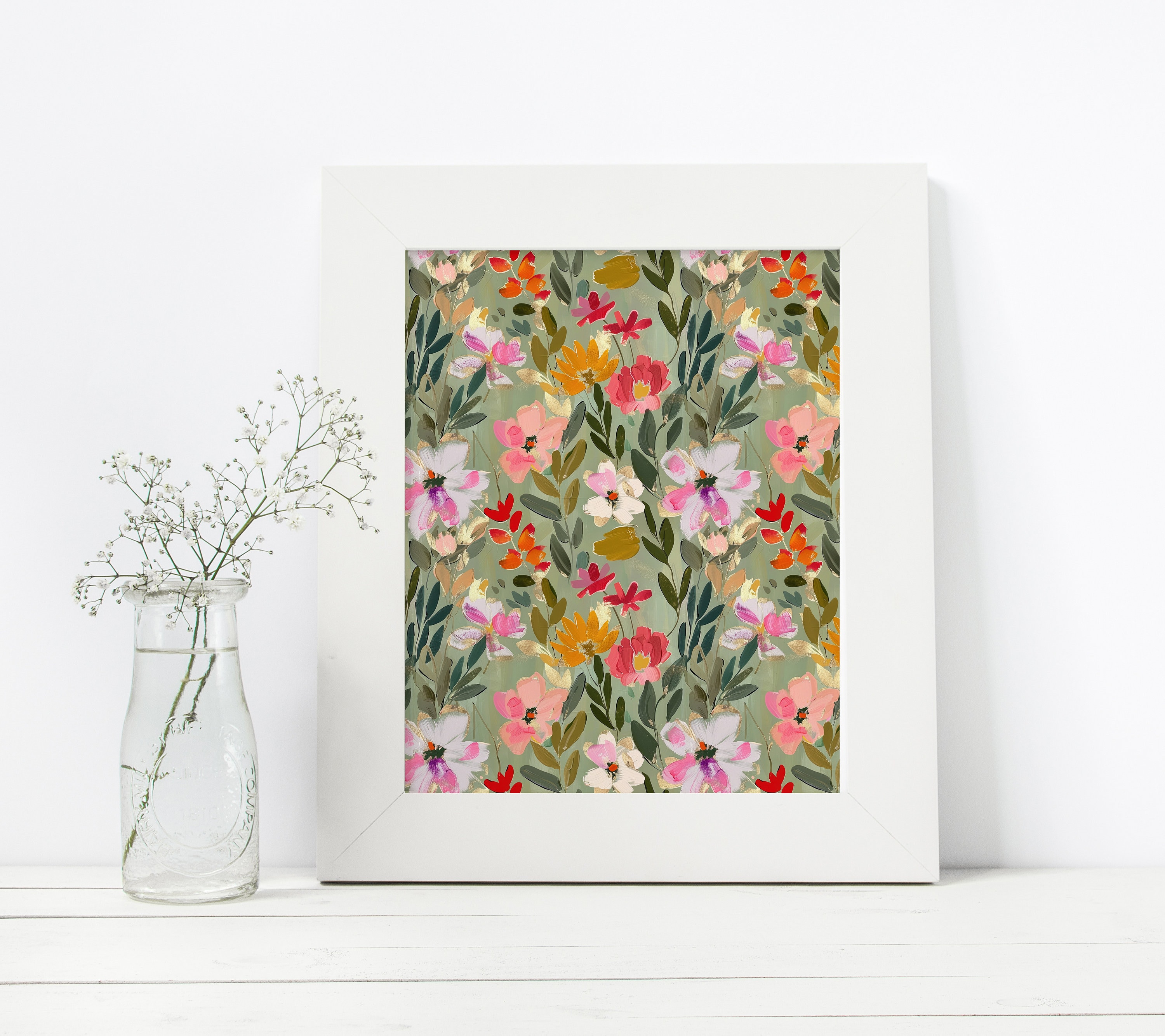 Sage Green Floral Pattern Acrylic Floral Abstract Seamless Pattern ...