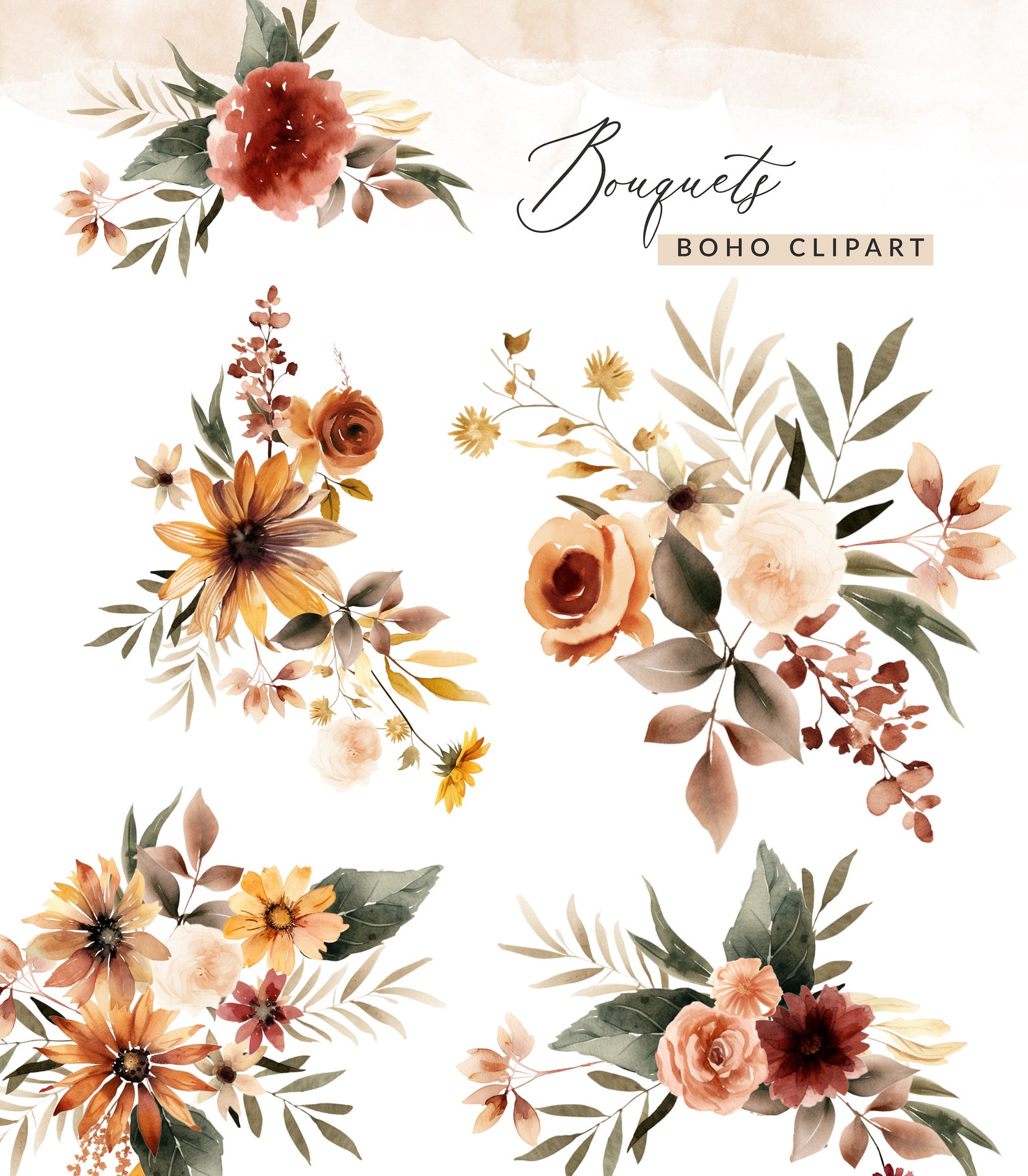 Boho Fall Wedding Clipart, Fall Floral, Fall Wedding, Sienna Flower ...