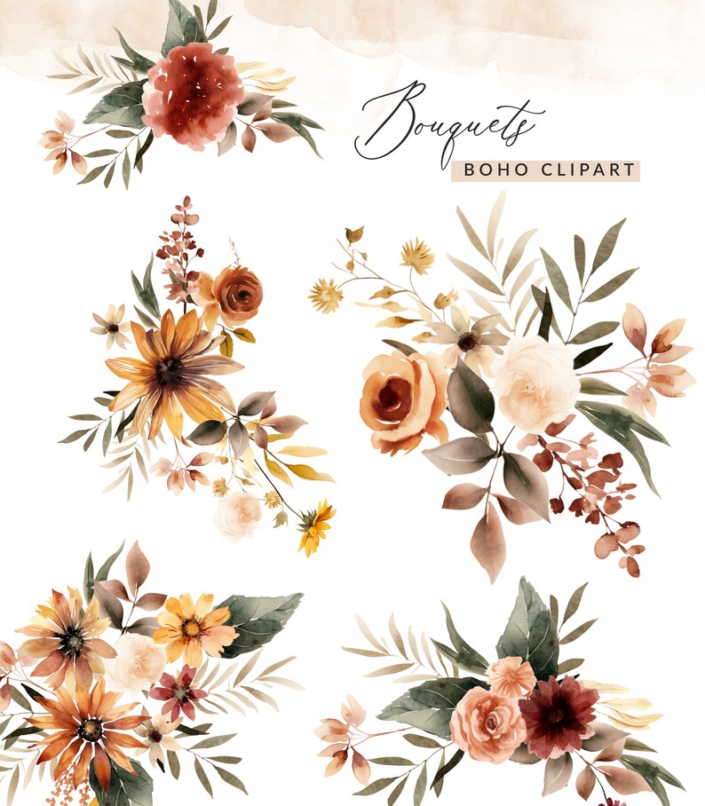 Boho Fall Wedding Clipart Fall Floral Fall Wedding Sienna - Etsy