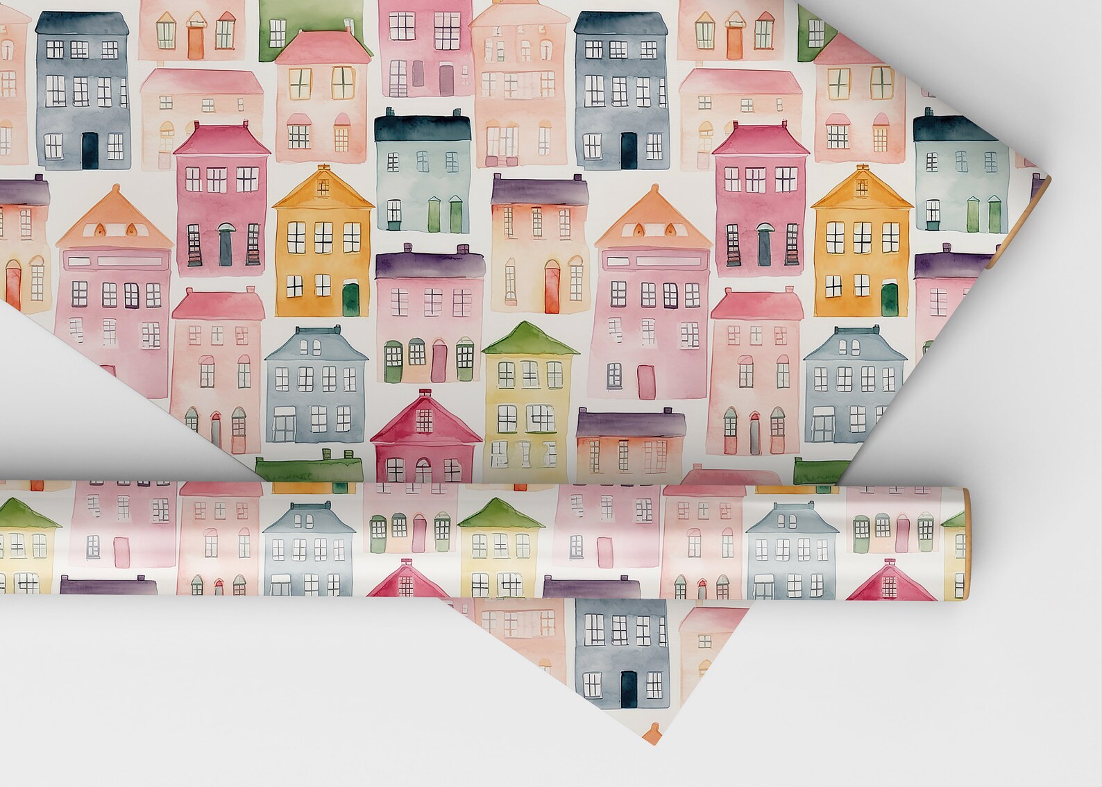 Watercolor Houses Seamless Background, Painted Houses Repeating Pattern ...