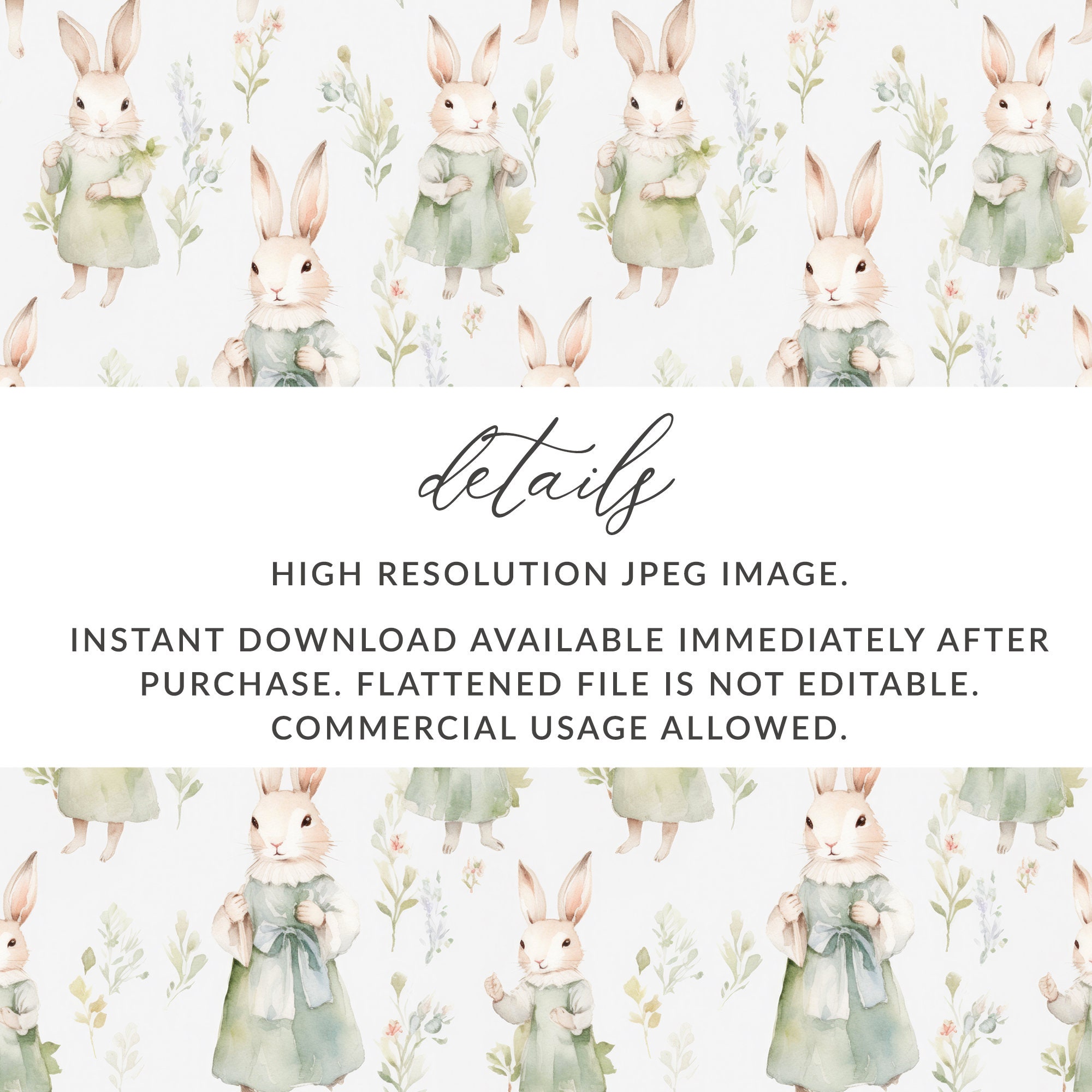 Cottagecore Rabbit Seamless Backgound Digital File, Cute Mother Rabbit ...