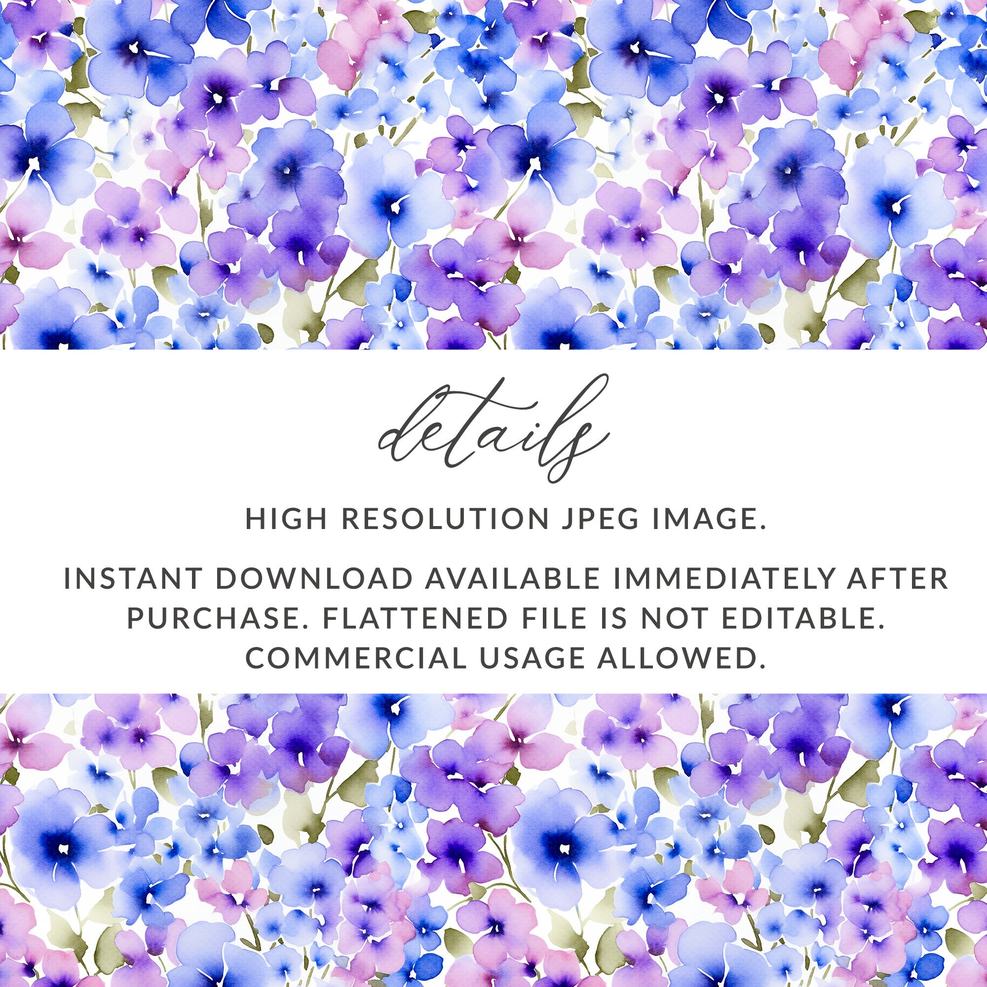 Blue Watercolor Flowers Seamless Patten, Blue Floral Digital Paper ...