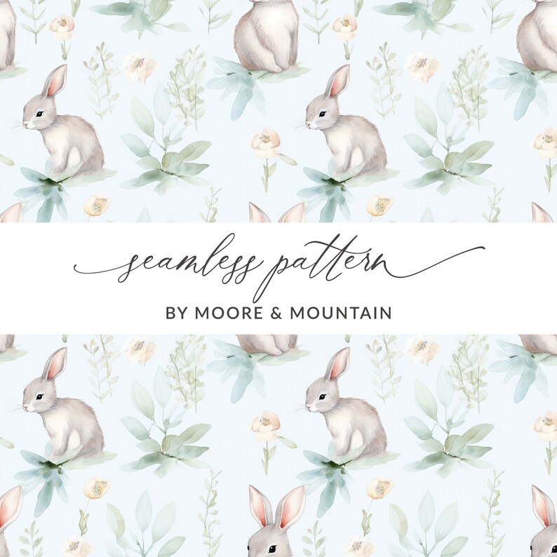 Blue Watercolor Bunny Seamless Background, Repeating Spring Bunnies ...