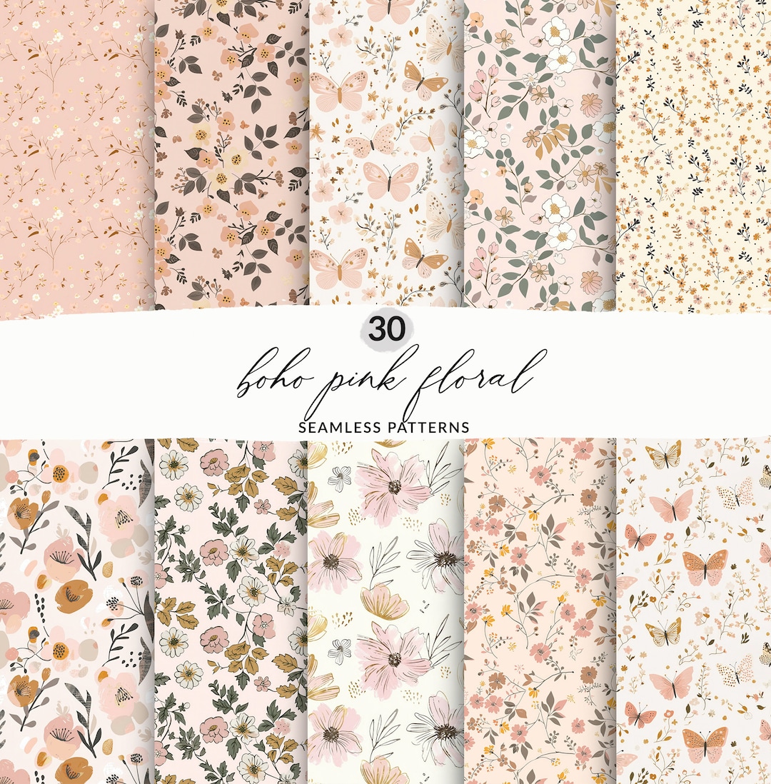 30 Boho Pink Floral Patterns Dusty Pink Flower Backgrounds Tiling Boho ...