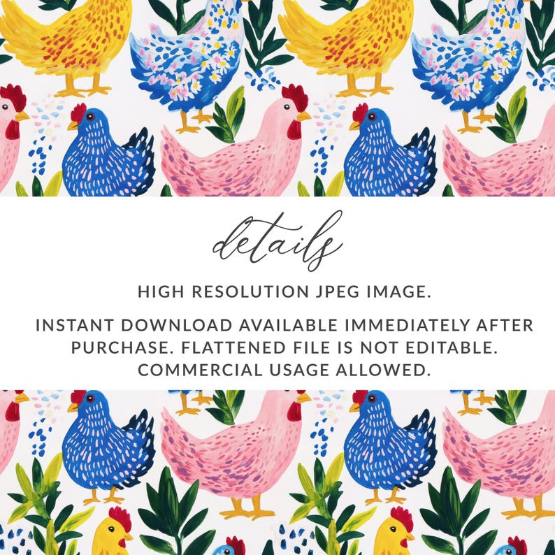 Seamless Chickens Digital Paper, Colorful Farmhouse Digital Pattern ...