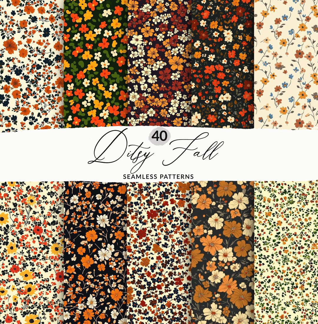 40 Ditsy Fall Seamless Patterns Set, Vintage Fall Seamless Background ...