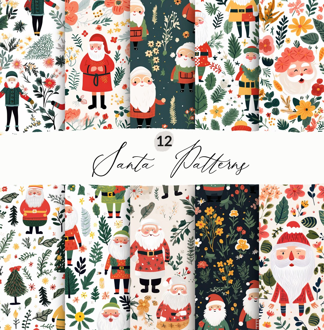 12 Cute Seamless Santa Patterns Seamless Background, Seamless Christmas ...