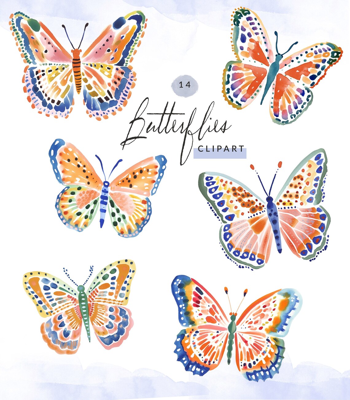 Watercolor Butterfly Clipart, Boho Gouache Butterfly Clipart, Butterfly ...