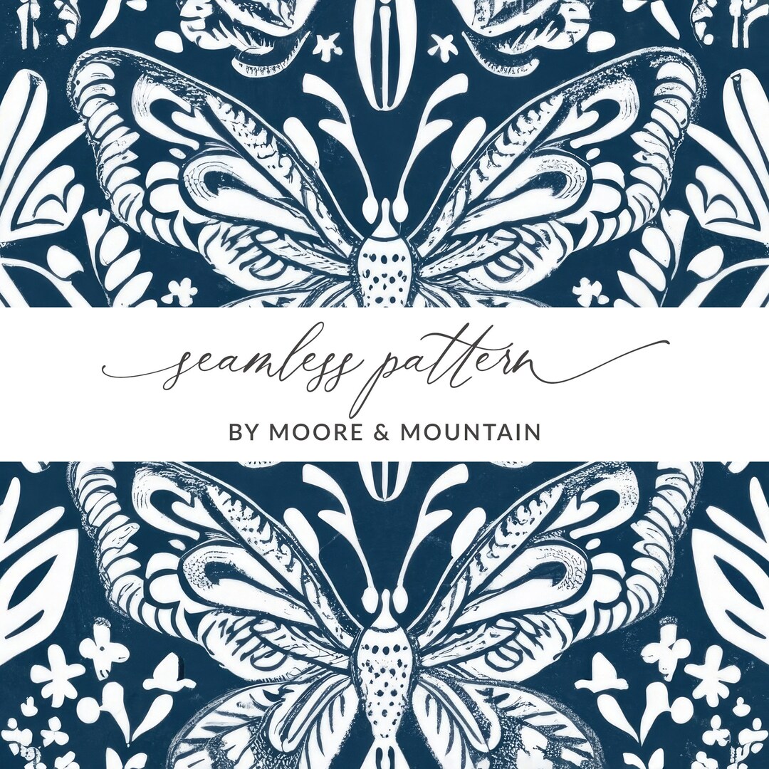Seamless Moths Background Lithograph Moths Seamless Pattern, Block Print Seamless Background ...