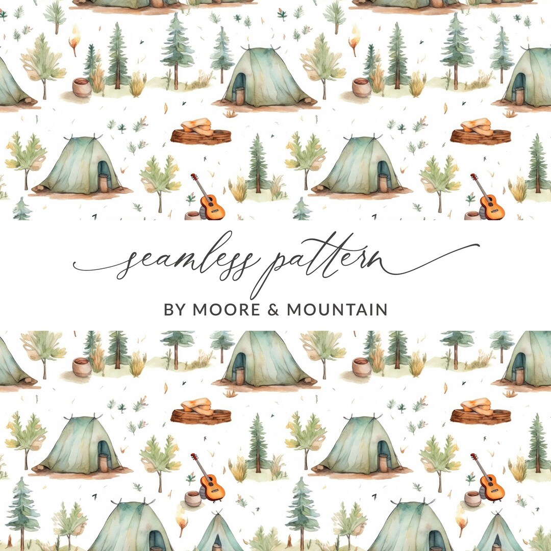 Camping Seamless Background Pattern Camping, Tent Camping Digital Paper ...