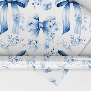 Blue Bow Seamless Pattern, Blue Bow Background, Watercolor Bow ...